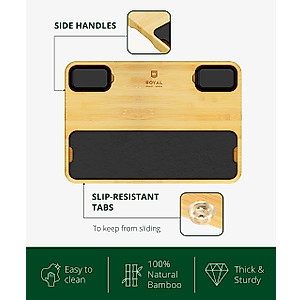 ROYAL CRAFT WOOD Extra Large Bamboo Cheese Board and Knife Set - With Slate Plate and Sauce Bowls