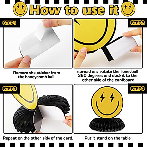 Outus 9 Pcs One Happy Dude Honeycomb Centerpiece One Happy Dude 1st Birthday Party Decoration Set Smile Face Table Toppers Centerpieces Party Supplies for Wedding Baby Shower Birthday Party Home Decor