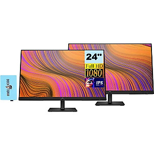 HP 24 inch 1080P Computer Monitor Bundle With Docztorm Dock, 24" Full HD (1920x1080) 75Hz Anti-Glare IPS Display with Built-In Speakers, HDMI, VGA, Displayport, Ideal for Home and Business - Pack of 2