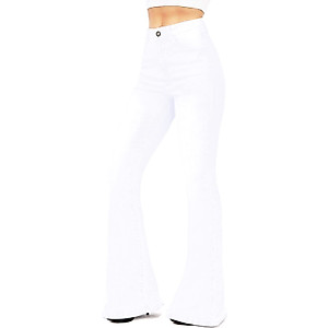 GALMINT Women's Fashion High Waisted Wide Leg Bootcut Slim Denim Flare Bellbottom Jeans (White, US 10)