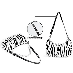 Veediyin fluffy bag cute tote bags Crossbody bags Handbag Plush Faux Fur animal print purses for women (White BW)
