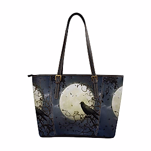 InterestPrint Womens Handbags Ladies Purses Shoulder Bags Tote Bag Crow and Moon at Night