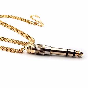 PICKRING Audio Jack Necklace with a Functioning Gold Plated Headphone Adapter for Guitarists/Detachable Gold Tone Real Headphone Adapter Necklace Music Lover Gifts/Silver Gold (Gold)