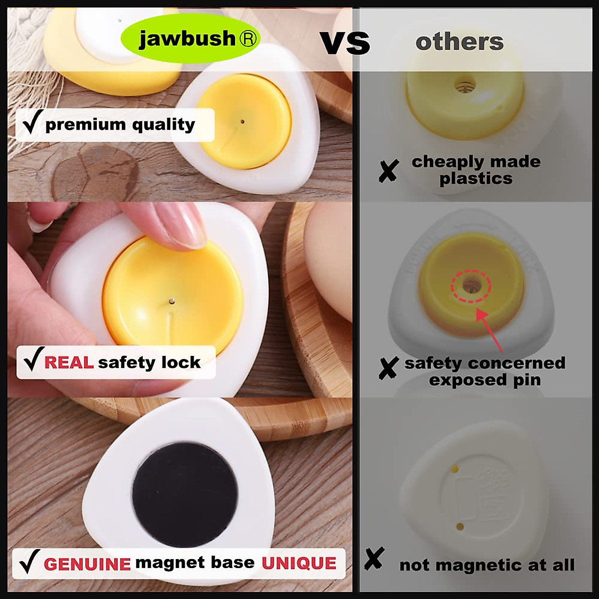 Jawbush Egg Piercer for Raw Eggs, with Magnetic Base and Safety Lock, Hard Boiled Egg Peeler, Egg Pricker to Get a Good Hard Boiled Egg