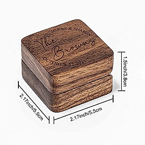 Funmii Custom Wedding Ring Box, Engraved Wodden Engagement Ring Box, Square Ring Holder for 2 Rings, Proposal Wedding Ceremony Ring Bearer Jewelry Box Gifts