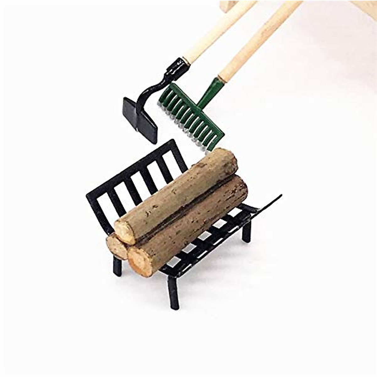 EatingBiting 1:12 Dollhouse Miniature Furniture Garden Lawn Fireplace Metal Firewood Rack Metal Rack with Firewood for Living Room Fireplace Model