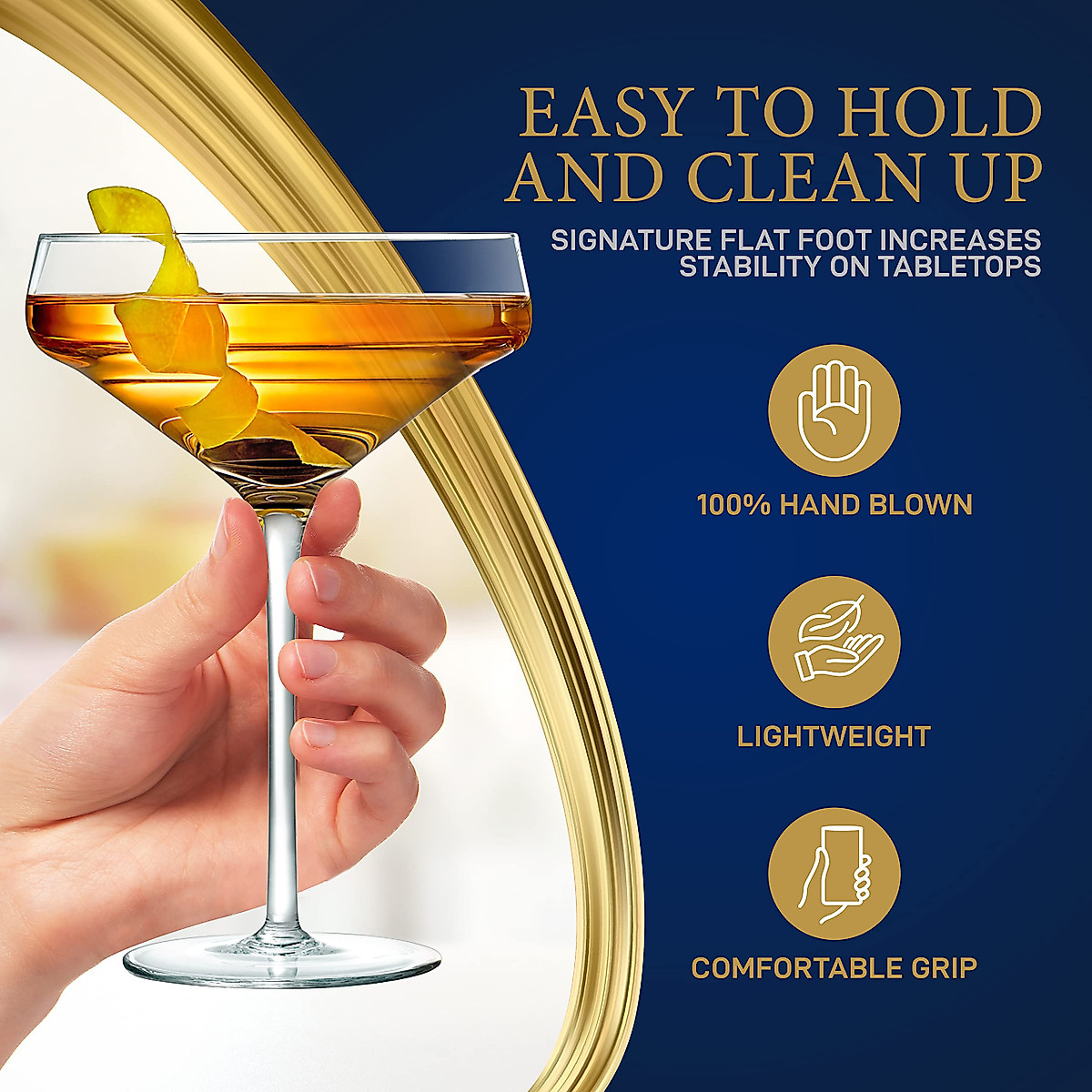 6 Sets of Crystal Martini Glass, Ultra Clear, Elegant Wine Glass, 100% Hand Blown, Dishwasher safe, Classy and Reusable Packaging