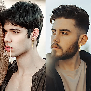 UBGICIG Earrings for Men 15Pairs Black Earrings Stainless Steel Stud Earrings Cross Dangle Hoop Men Earrings Set Fake Gauges Earrings for Women Men Piercing Jewelry Men's Earrings Set