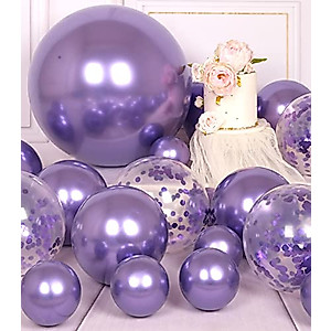 AULE 100Pcs Purple Metallic Balloons Different Sizes 18/12/10/5 inch Chrome Latex Shiny Helium Balloons Party Decoration for Birthday Carnival Wedding Baby Shower Graduation