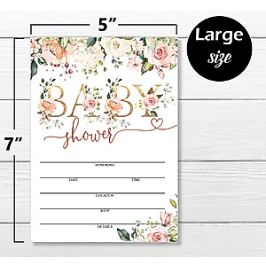 All Ewired Up Wildflower Baby Shower Invitations for Girl with Envelopes, 25 Invites, Diaper Raffle Tickets, Baby Shower Book Request Cards - Watercolor Gold Blush Greenery (Large Size 5X7”)