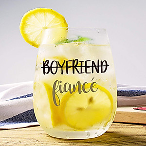 Set of 2 Fiance Stemless Wine Glasses, Boyfriend and Girlfriend Wine Glass for Couples, Boyfriend Girlfriend, Gift Idea for Engagement, Wedding, Christmas, Bridal Shower, Valentine's Day, 15Oz