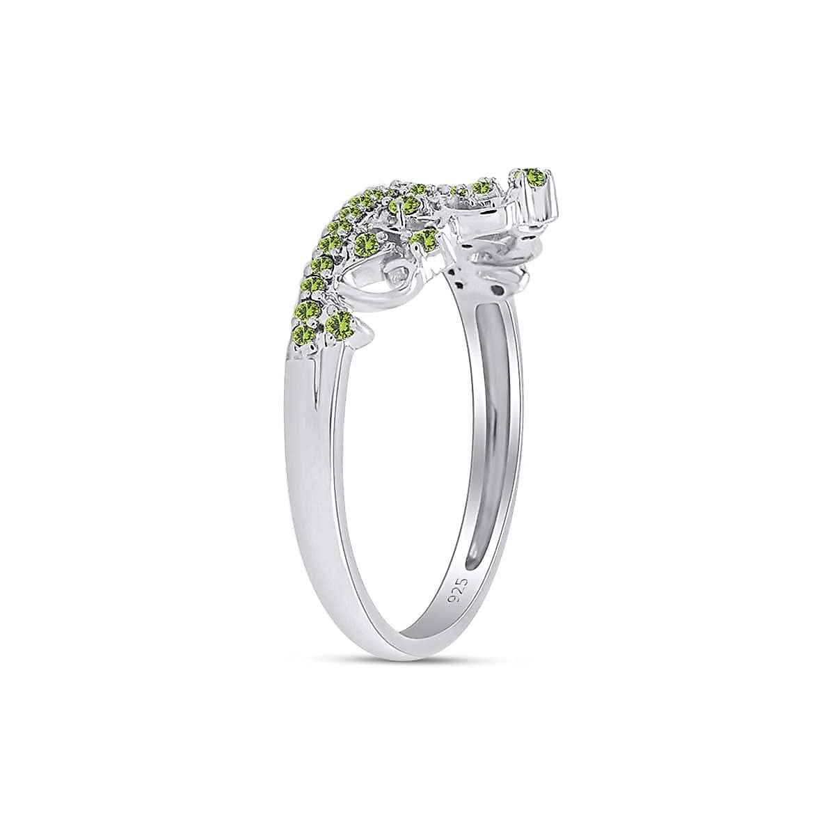 AFFY Round Cut Simulated Peridot Princess Crown Ring in 14k White Gold Over Sterling Silver