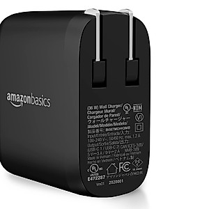 Amazon Basics 36W Two-Port USB-C Wall Charger (18W per port) with Power Delivery PD For Tablets & Phones (iPhone 15/14/13/12/11/X, iPad, Samsung, and more), non-PPS, 2.34 x 2.21 x 1.09 inches, Black