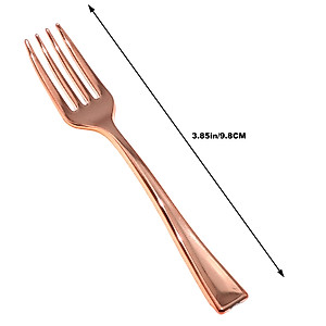 Lind Kitchen 24PCS 9.8cm Disposable Rose Gold Mini Fork Mini Plastic Tasting Forks Disposable Mini Fork Fruit Dessert Pudding Fork for Appetizer Desserts Cocktail Cake Fruit Wedding Party