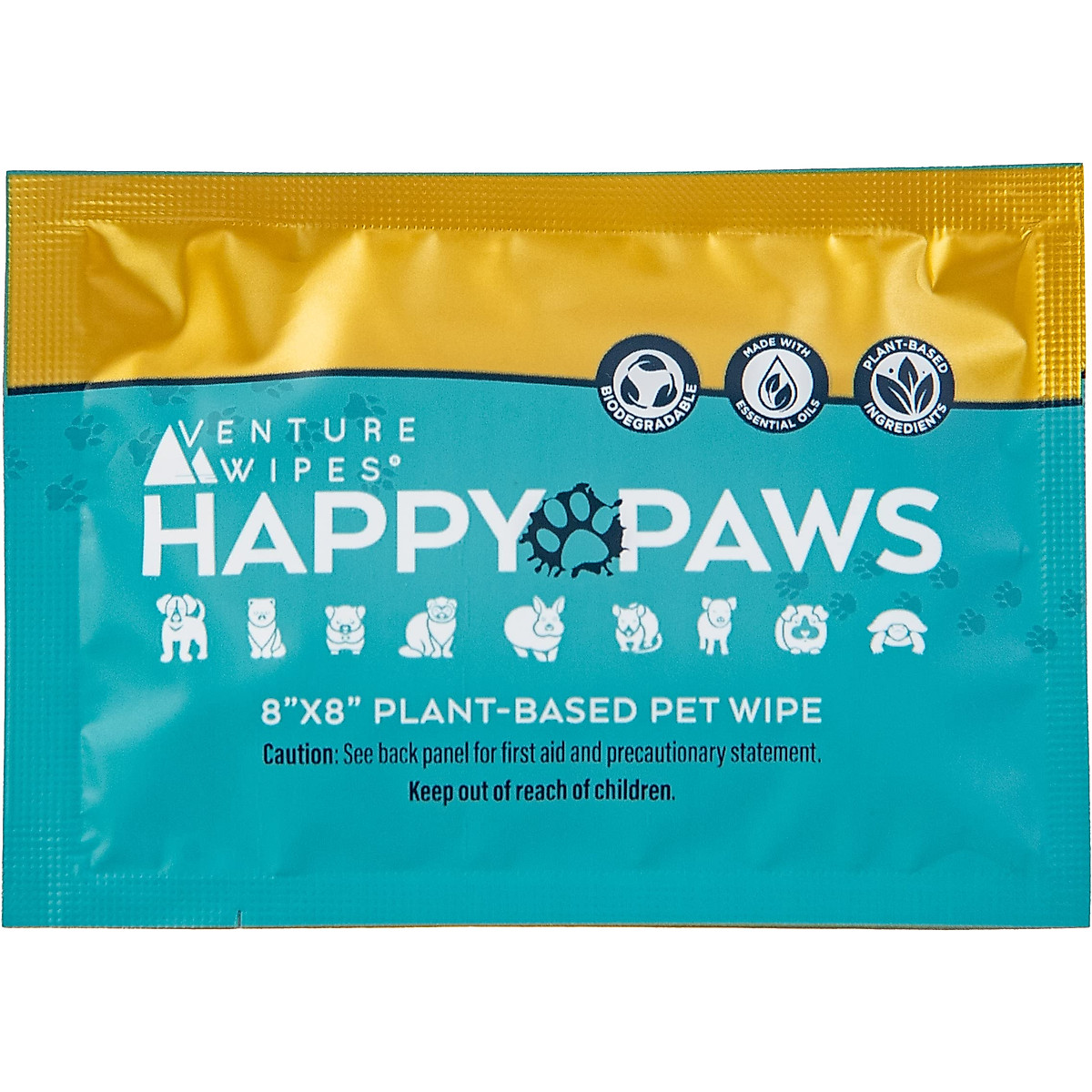 Venture Wipes Happy Paws - Natural Pet Wipes for Dogs and Cats - Biodegradable Grooming Wipes for Paws, Eyes, Ears, Glands, and More - Large Cleansing Cloths for Pet Care Essentials (20 Count)