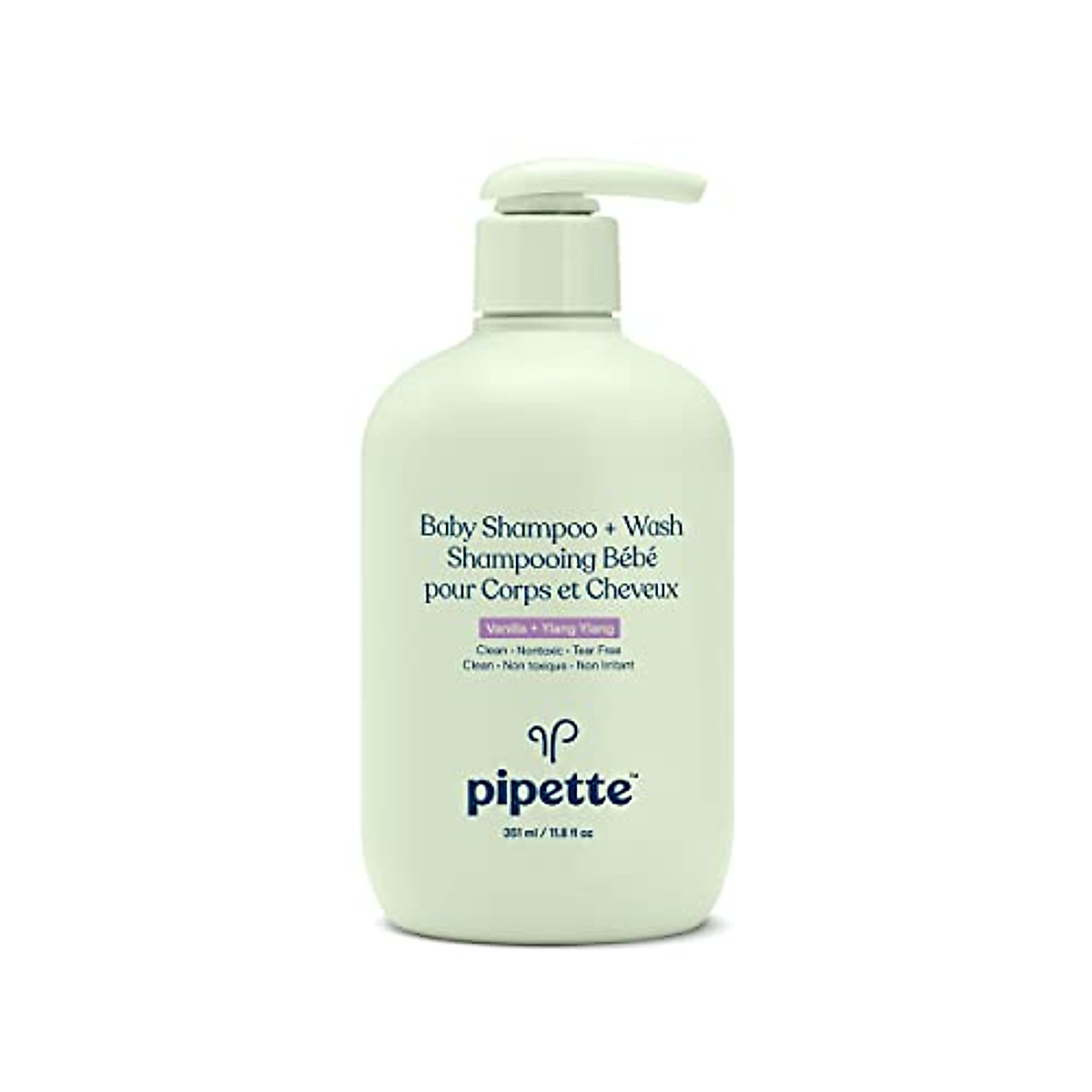 Pipette Baby Shampoo and Body Wash - Vanilla + Ylang Ylang, Tear-Free Bath Time, Hypoallergenic, Moisturizing Plant-Derived Squalane, Non-Toxic, Sulfate Free, 11.8 fl oz
