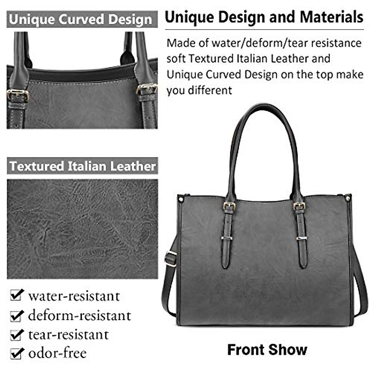 Laptop Bag for Women 15.6 Inch Waterproof Lightweight Leather Laptop Tote Bag Womens Professional Business Office Work Bag Briefcase Large Computer Bag Shoulder Handbag Gray