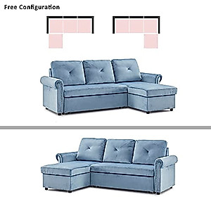 RAOKUKH 83" Convertible Sleeper Sofa Bed, 3-Seater L-Shape Sectional Couch with Storage Chaise for Living Room Apartment,Blue