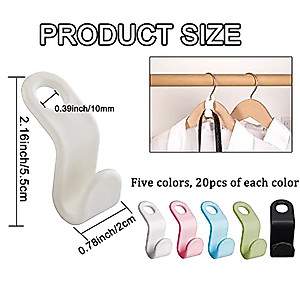 100PCS Clothes Hanger Connector Hooks, Cascading Hanger Hooks for Heavy Duty Space Saving Cascading Connection Hooks, Load 30 Pounds (Multicolor-100pcs)