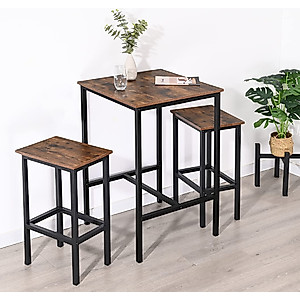 RokiaTek Bar Table Pub Dining Height Table Small Kitchen Table 23.6”L x 23.6”W x 36.4”H Industrial for Living Room Study, Steel Frame and MDF Table Top, Rustic Brown and Black