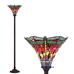 JONATHAN Y JYL8002B Dragonfly Tiffany-Style 71" Torchiere Floor Lamp, Tiffany, Traditional, Art Nouveau Style, Elegant, Office, Living Room, Family Room, Dining Room, Bedroom, Foyer, Bronze/Green