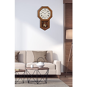 Seiko Light Oak Traditional Schoolhouse Wall Clock with Chime & Pendulum