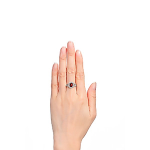 Diamond & Garnet Ring Set In Sterling Silver .925 Halo Princess Diana Inspired Designer Stylish Size 7.25