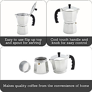 Imusa USA Aluminum Stovetop 6-cup Espresso Maker (B120-43V), Silver