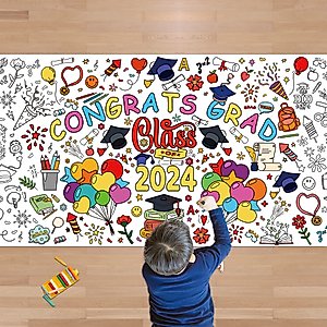 OHOME Graduation Giant Coloring Poster/Tablecloth - Kindergarten Graduation Gifts - 30 x 72 Inches Jumbo Coloring Banner Kids Crafts Games,Kindergarten Graduation Decorations for 5th Grade Preschool