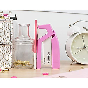 Bostitch Office InCourage Spring-Powered Compact Stapler, BCA Pink (1588), plastic-half strip
