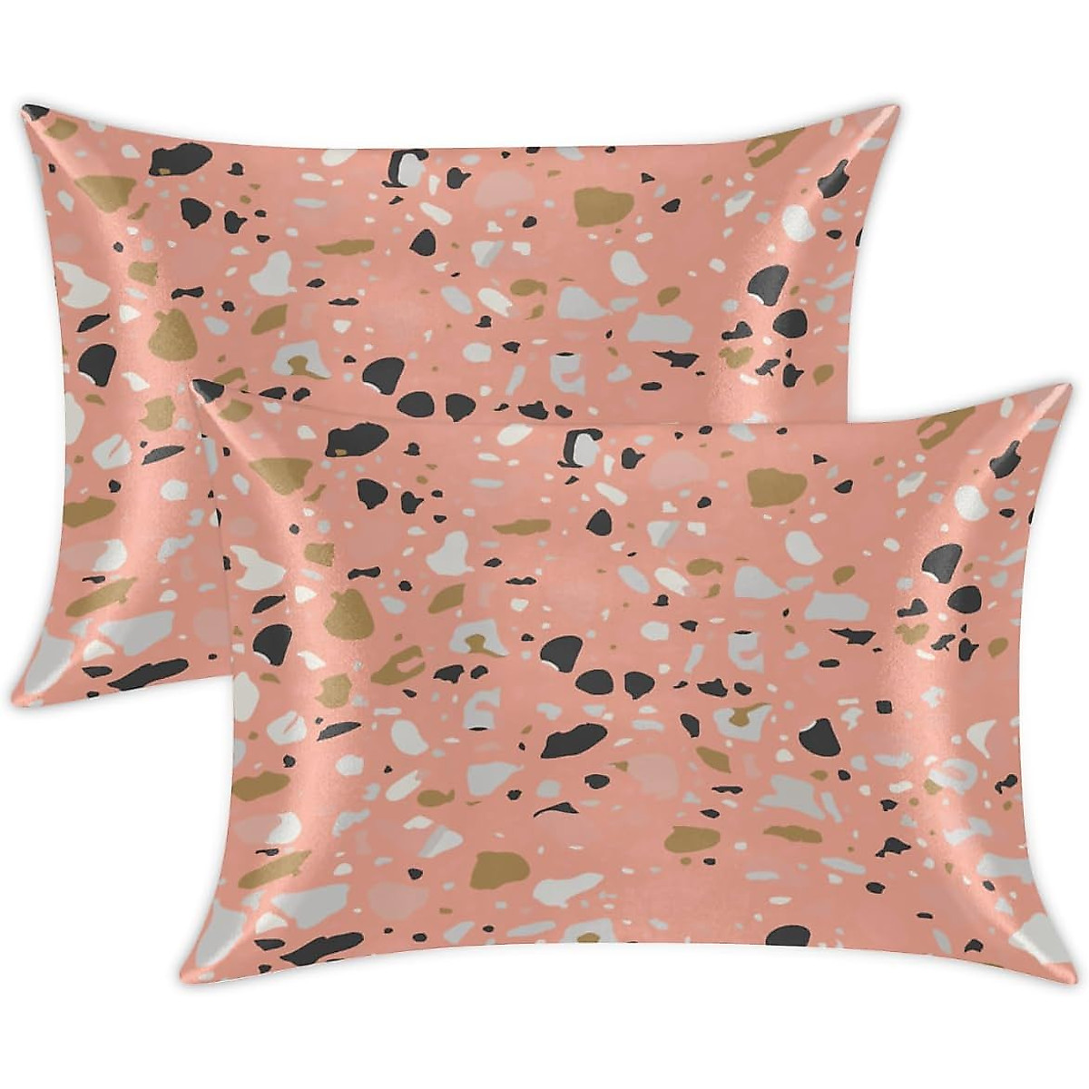 Pink Marble Texture Satin Pillow Cases Silk Satin Pillowcase for Hair and Skin Standard Set of 2 Super Soft Silk Pillowcase with Envelope Closure (20x26 in)