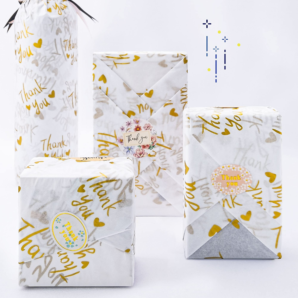 MR FIVE 30 Sheets White with Gold Thank You Tissue Paper Bulk,20" x 28",Thank You Tissue Paper for Packaging,Gift Bags,Gold Gift Wrapping Tissue for Graduation,Birthday,Thanksgiving