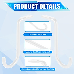 4pcs Closet Rod Hangers, U-Shaped Closet Rod Center Support Wall Mount Closet Rod Heavy Duty Metal Bracket Wall Mount Rod Holders Clothes Storage Supply for Closet Shelf Rod (White)