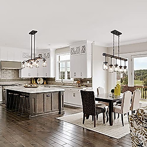 Mason Jar Chandelier, 5-Light Farmhouse Chandelier for Dining Room, 25.5" Rustic Island Lighting with Clear Glass Globes