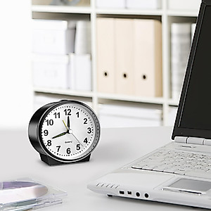 AMIR Analog Alarm Clock Battery Operated, Silent Non Ticking Small Travel Clock, Lighted on Demand & Snooze, Increasing Volume, Loud Clock for Heavy Sleepers, Kids, Elder Bedroom