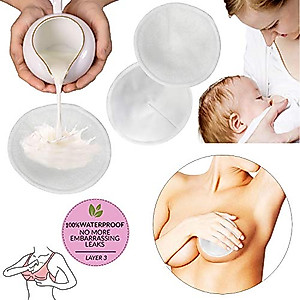 12pcs Bamboo Nursing Breast Pads with Laundry Bag - Contoured Leak-Proof Breastfeeding Nipple Pad for Maternity, Reusable Nipple Covers for Breast Feeding (Pastel Touch, 4.5 inch)