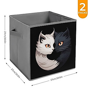 Yin And Yang Cats Funny Foldable Storage Bins with Handles Storage Cubes Closet Organizer for Living Room Bedroom 2PCS
