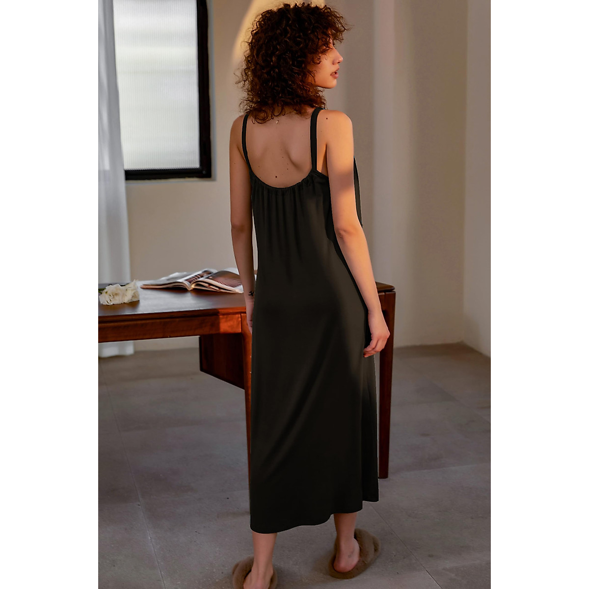 Ekouaer Womens Sleeveless Long Nightgown Summer Slip Night Dress Cotton Sleepshirt Chemise, A-black-6696, XX-Large