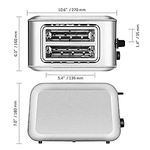 Toaster 2 Slice Wide Slot, CUSIBOX Stainless Steel Toaster Bread Toaster with Removable Crumb Tray, 7 Bread Browning Settings, REHEAT/DEFROST/CANCEL Function, 750W, ST013