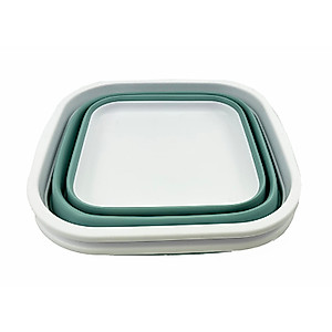 SAMMART 5.5L (1.4 gallons) Collapsible Plastic Washing Tub - Portable Washing Basin - Foldable Tub - Easy Storage Space Saving Kitchen Washtub (Grey + Pale Blue (Set of 2))