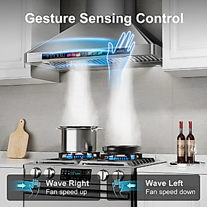 BRANO 30 Inch Wall Mount Range Hood with Voice/Gesture/Touch Control, 900 CFM Stainless Steel Kitchen Hood Vent with 4 Speed Exhaust Fan, 4 Adjustable Lights, Memory Mode, Ducted/Ductless Convertible