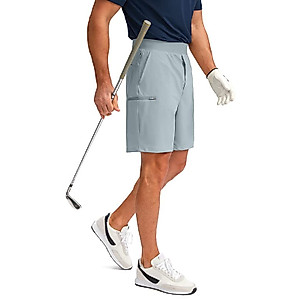 Viodia Men's 7" Golf Shorts with 5 Pockets Elastic Waist Dry Fit Stretch Lightweight Shorts for Men Hiking Casual Athletic