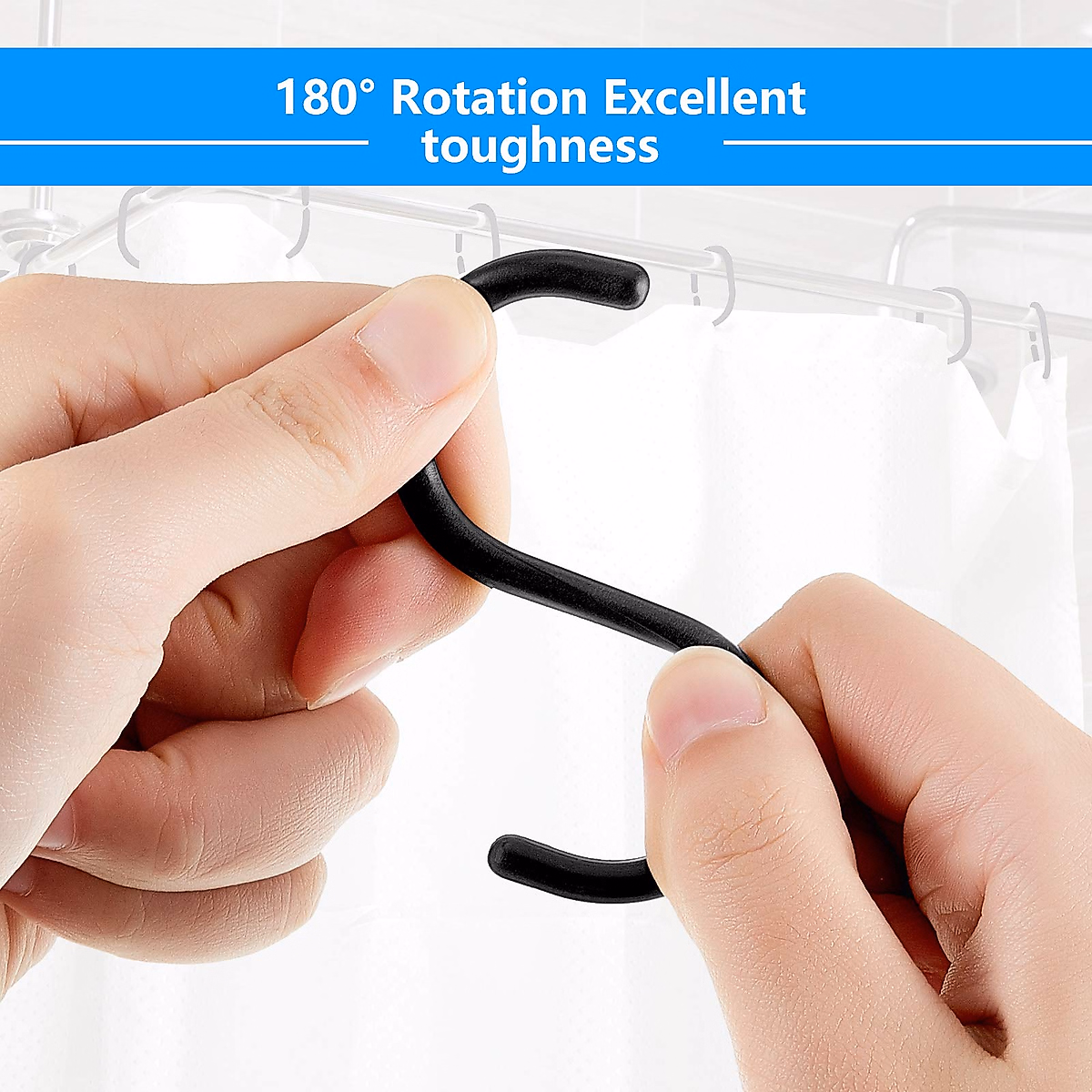 24 Packs Plastic Shower Curtain Rings Hooks for Bathroom Shower Window Rod (Black)