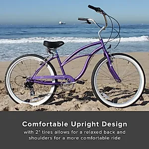 Firmstrong Urban Women's Beach Cruiser Bike, 7 Speed Bicycle, 26 Inch Wheels, Purple