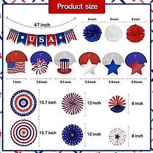 MZ.ogm Fourth of July Decorations Patriotic Day Party Decorations USA Banner 4th of July Decor Veterans Day Decorations Red White & Blue Memorial Day Decorations