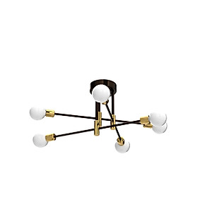 Sputnik Chandelier Modern Ceiling Light Fixture Mid Century Black and Gold Industrial Pendant Light Semi Flush Mount Lighting for Living Room Dining Room Bedroom Kitchen Bar Cafe
