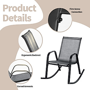 Tangkula Patio Rocking Chair Set of 2, Outdoor Ergonomic Rockers with Breathable Fabric Seat, Gentle Rocking Function, Sturdy Metal Rocker for Front Porch, Backyard, Garden