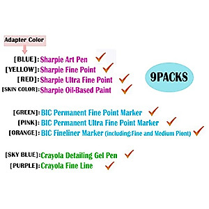 SPPQ 9 Packs Pen Adapter Set Compatible With Cricut(Explore Air, Explore Air 2,Explore Air 3, and MakerMaker 3), Pen Adapter Compatible with Sharpie BIC Crayola