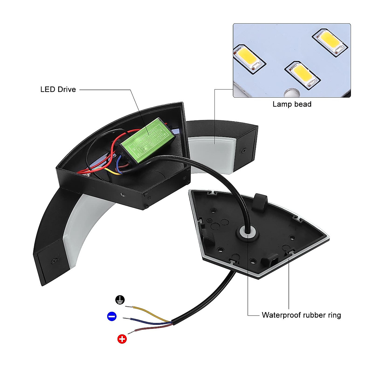 Phenas 18W LED Wall Light Exterior Waterproof LED Wall Sconce Light Outdoor LED Wall Lamp Black for Porch Patio Garden Villa Courtyard Backyard Terrace, Cold White