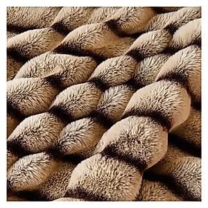 QuKan Bed, Faux Rabbit Fur Velvet Fleece Luxury Bedding Set Fuzzy Brown Stripe Plush Shaggy Warm Duvet Cover Set Bed Sheet Pillowcases 4Pcs, MM-102